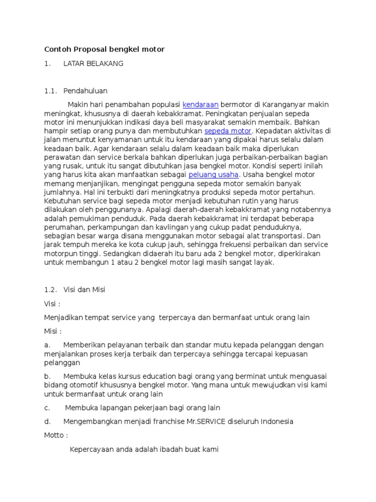 Contoh Proposal Bengkel Motor | PDF