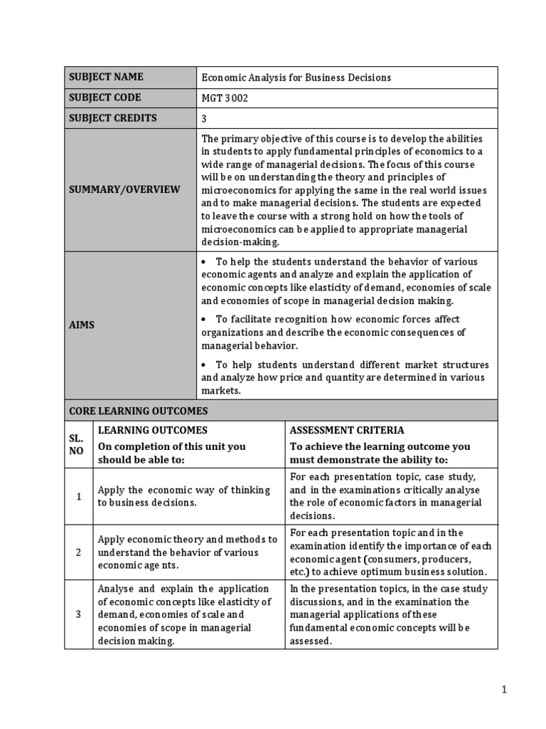 Economic Analysis For Business Decisions | PDF | Long Run And Short Run ...