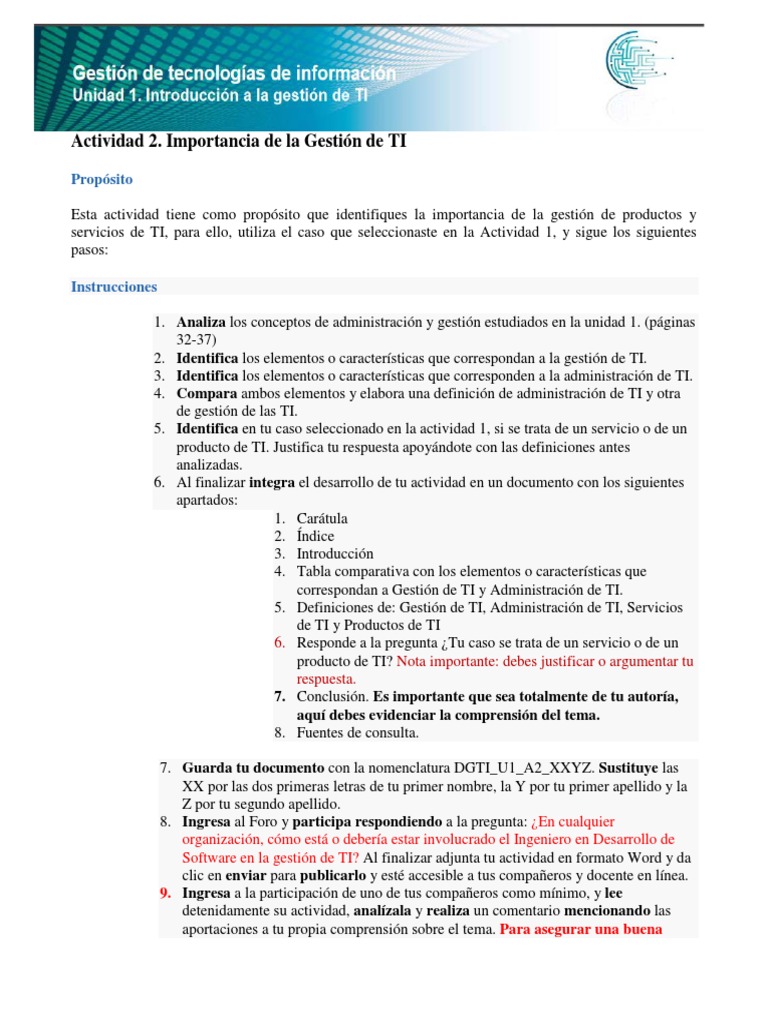 Actividad 2 Importancia De La Gestión De Ti Pdf Foro De Internet