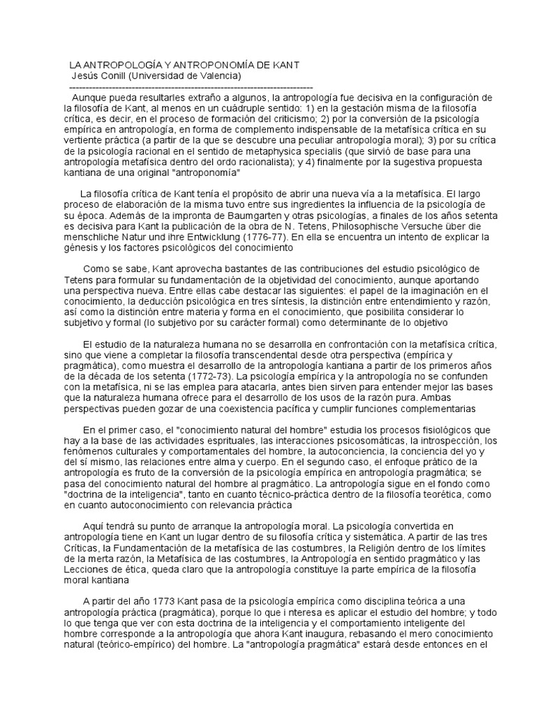 La Antropología y Antroponomía de Kant | PDF | Immanuel Kant | Moralidad