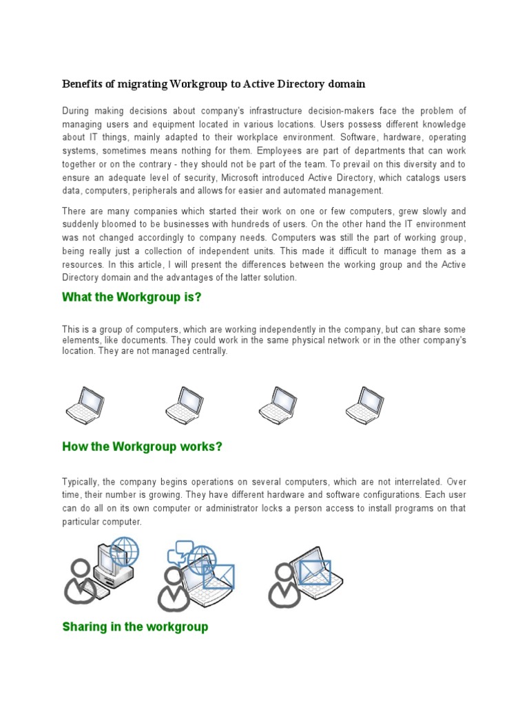 Benefits of Migrating Workgroup To Active Directory Domain | PDF ...