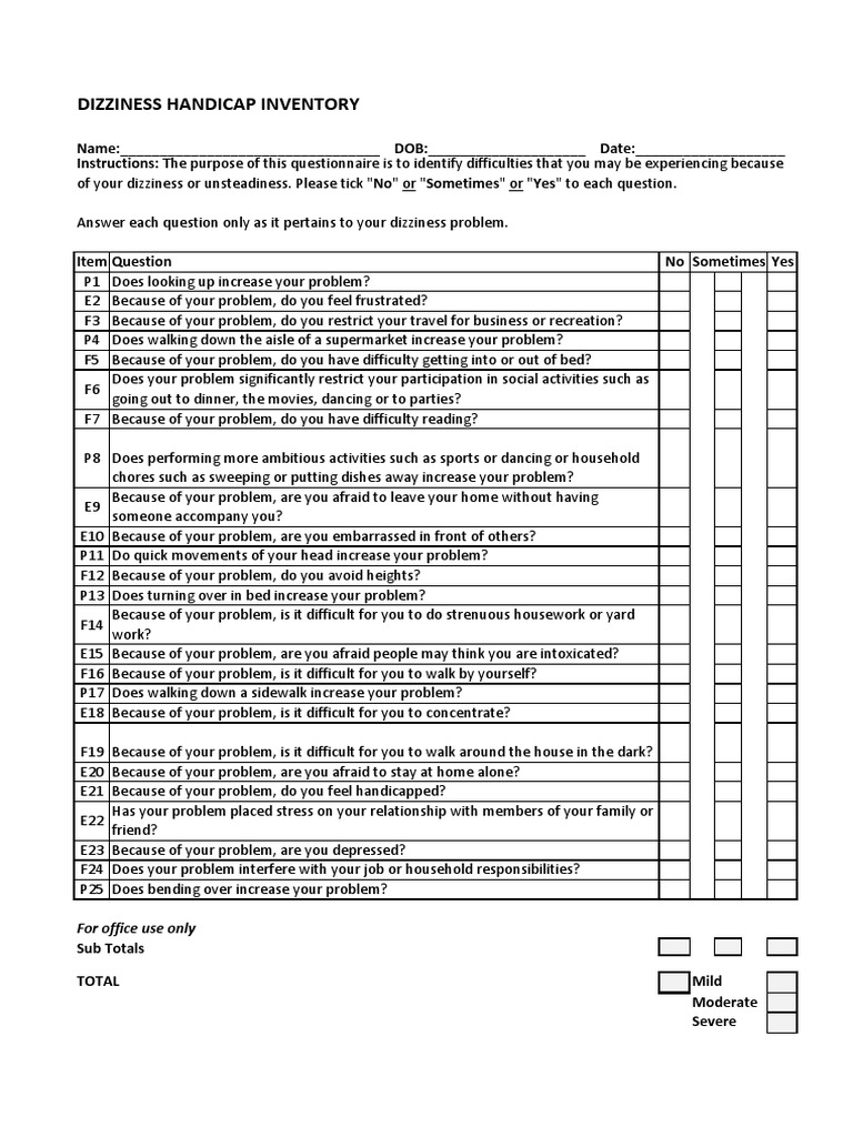 Assessing Dizziness and Its Impact Through the Dizziness Handicap ...
