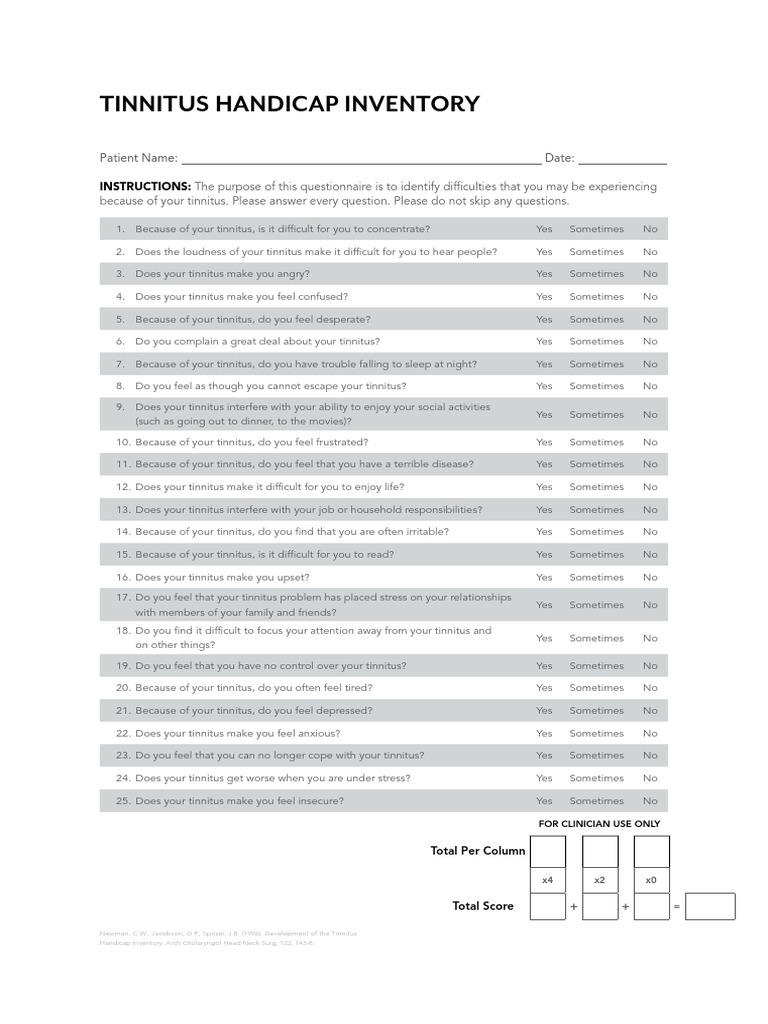 THI Questionnaire | PDF | Tinnitus | Applied Psychology
