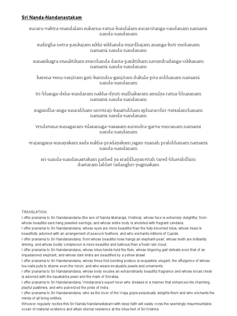 Sri Nanda Nandanastakam | PDF | Religion And Belief