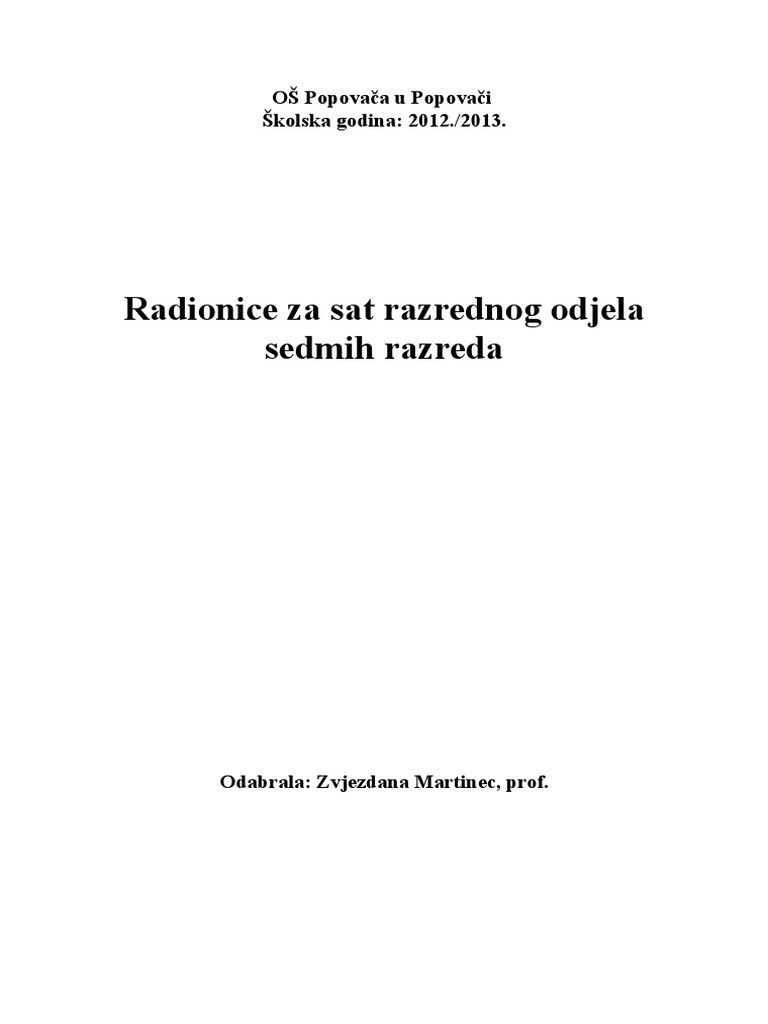 Radionice Za Sat Razrednog Odjela Sedmih Razreda | PDF
