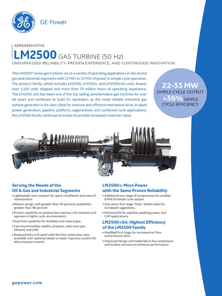 LM2500 50Hz Fact Sheet 2016 | PDF | Gas Turbine | Natural Gas