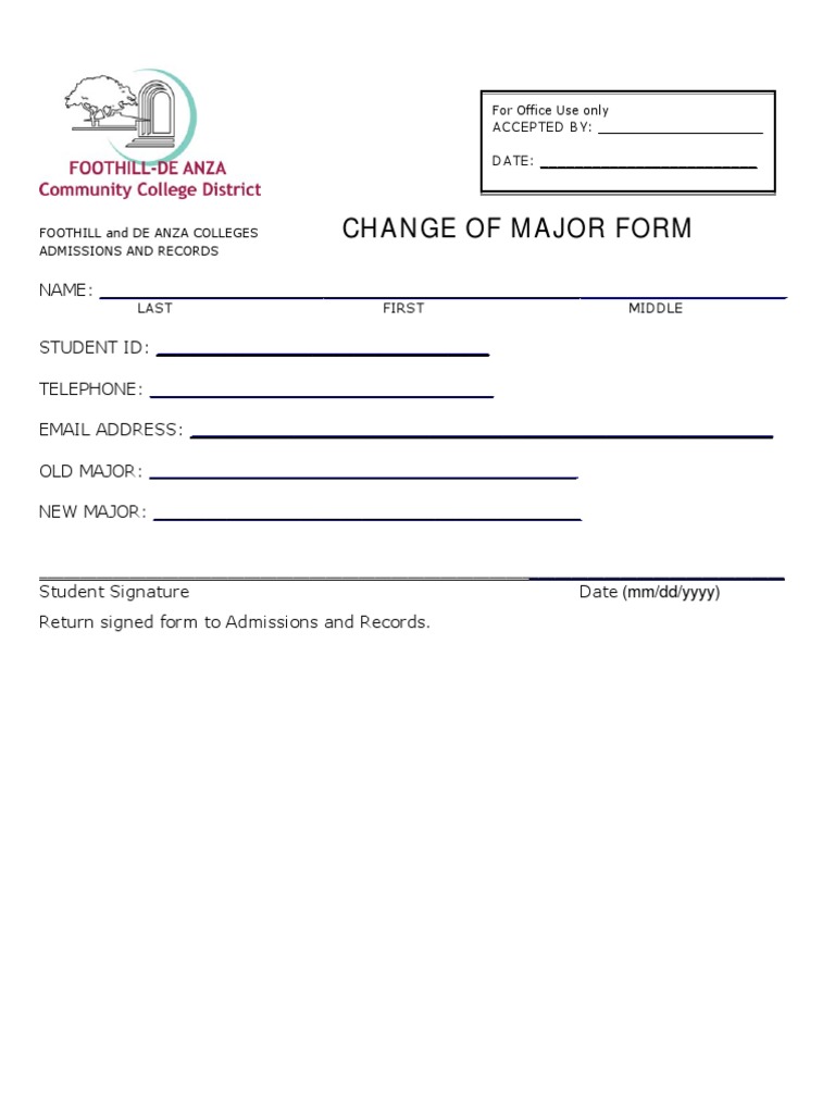 Change of Major Form: ACCEPTED BY: - DATE | PDF