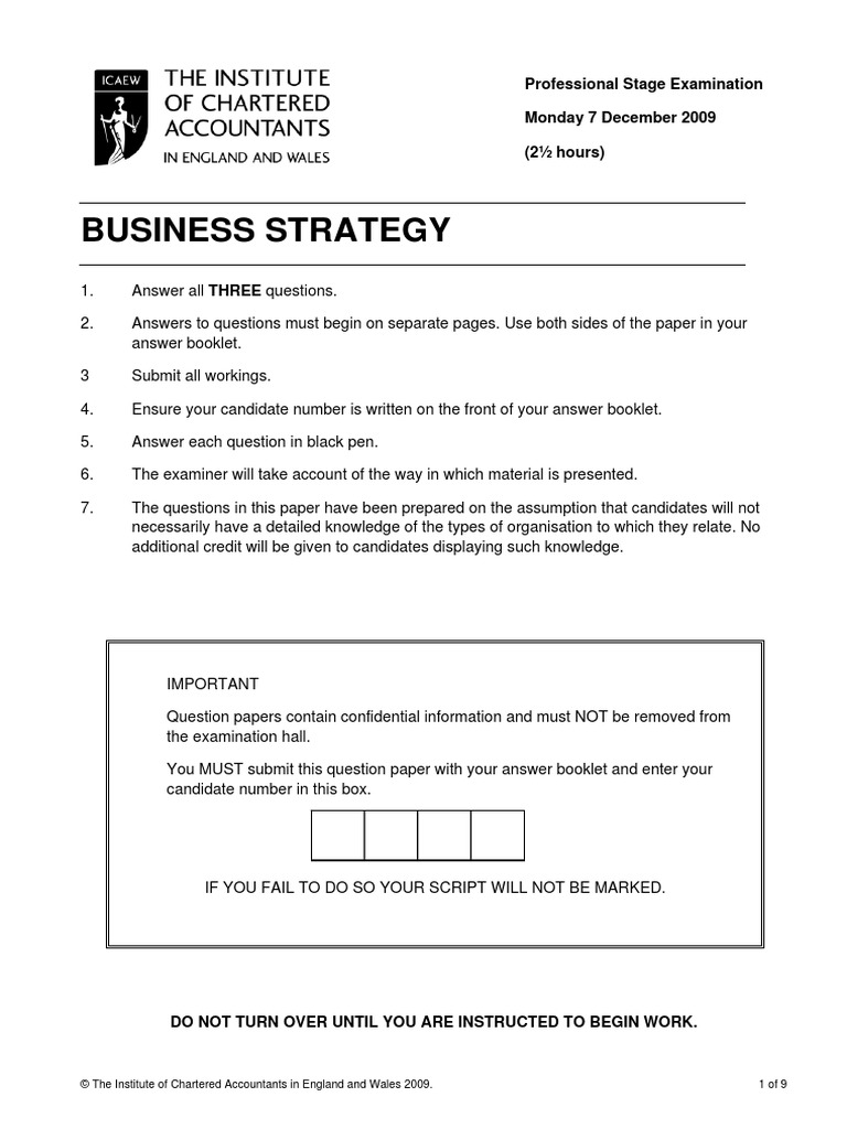 Business Strategy December 2009 Exam Paper | PDF | Retail | Strategic ...
