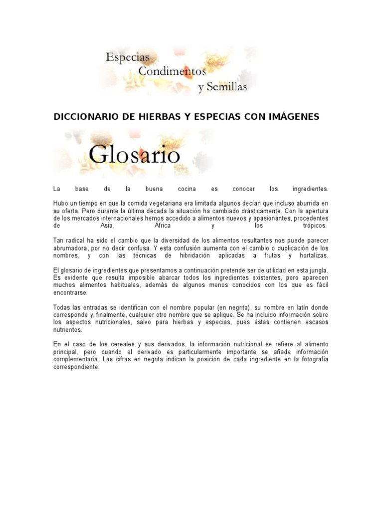 Glosario de Hierbas y Especias con Imágenes | PDF | Salsa | Cilantro
