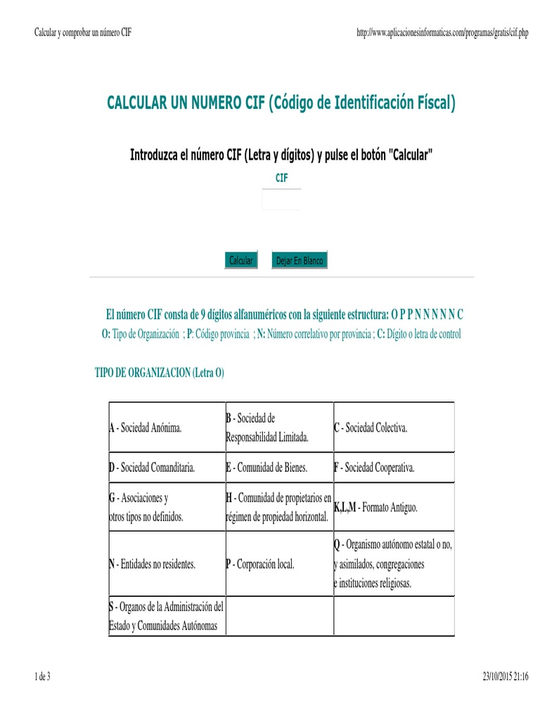 Letras Del CIF-NIF Códigos Provinciales | PDF