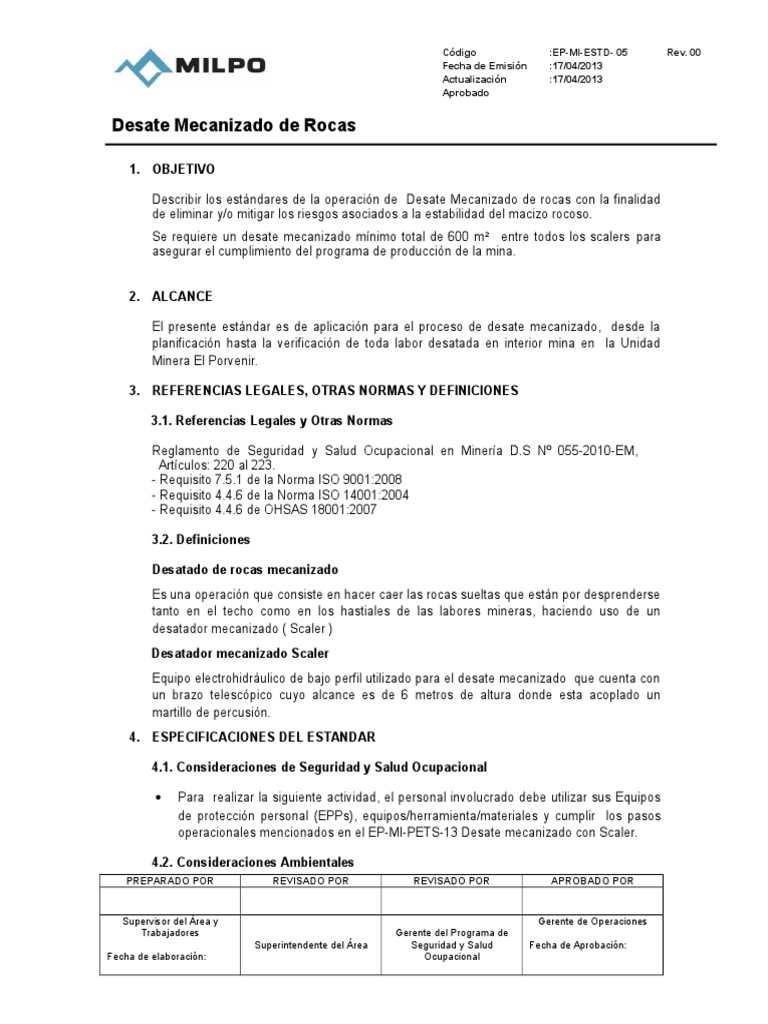 Estandar Desate Mecanizado | PDF | Mecanizado | Minería
