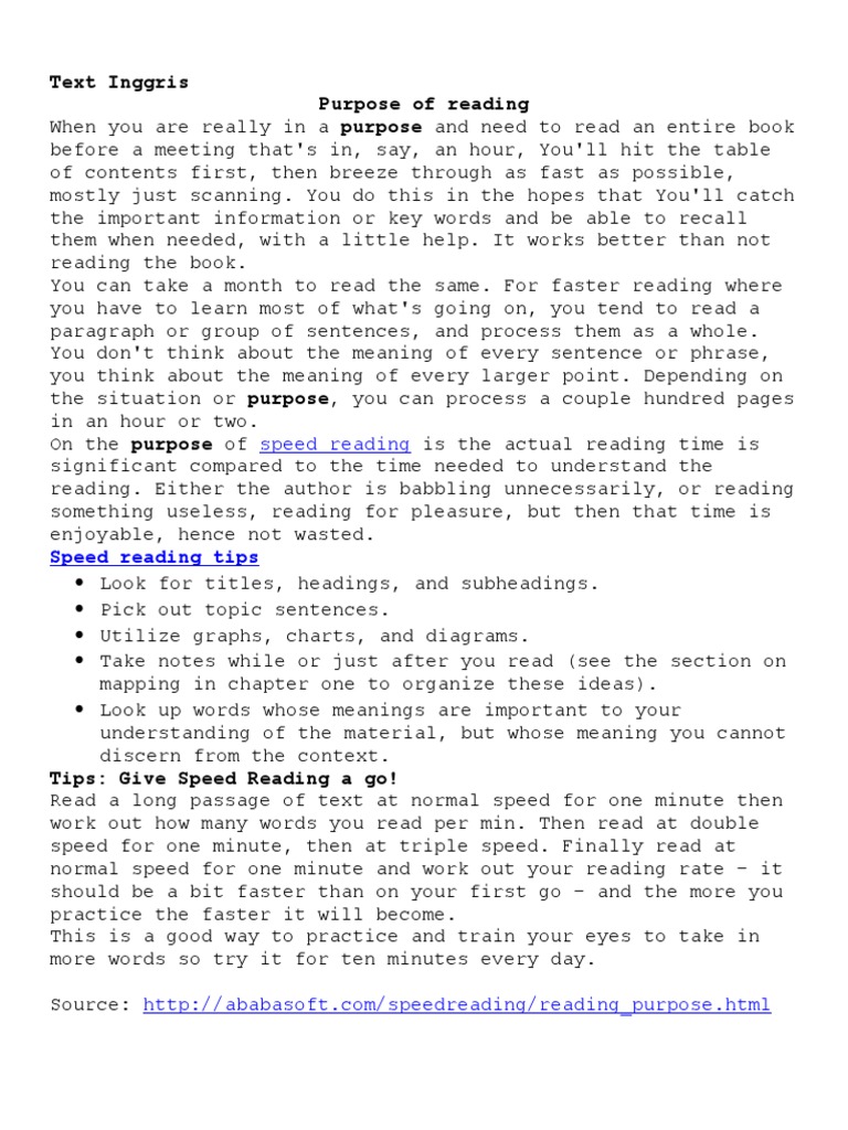 Purpose of Reading | Download Free PDF | Reading (Process) | Text