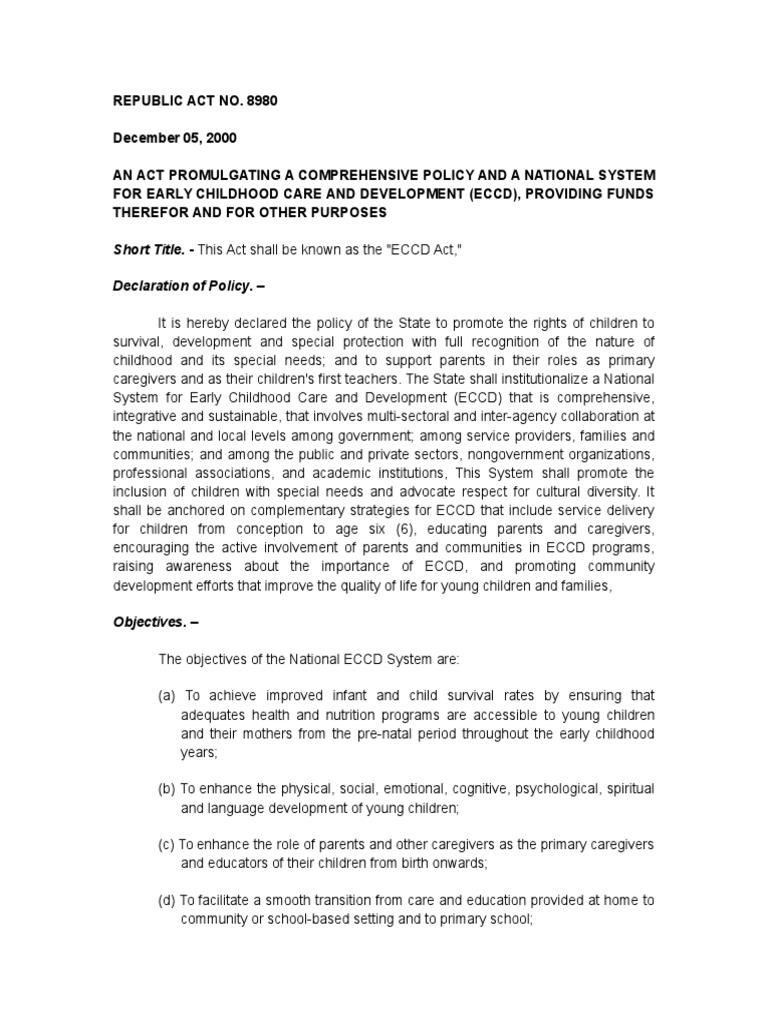 Ra 8980 | PDF | Early Childhood Education | Caregiver