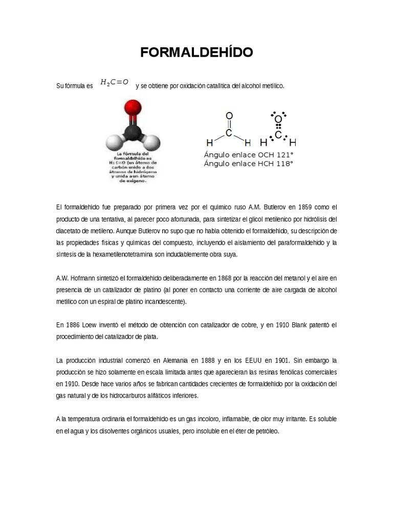 FORMALDEHÍDO | PDF | Formaldehído | Equilibrio químico