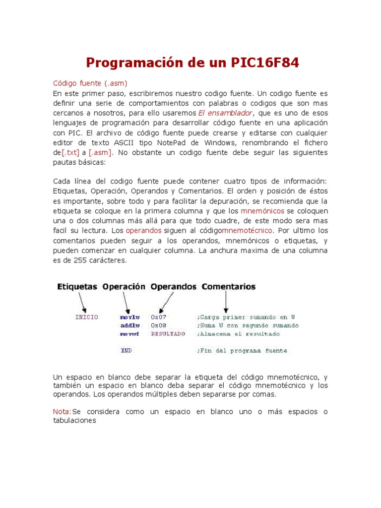 Programación de Un PIC16F84 | PDF | Lenguaje ensamblador | Poco