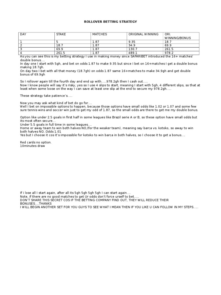 Rollover Betting Strategy | PDF | Gambling | Gaming