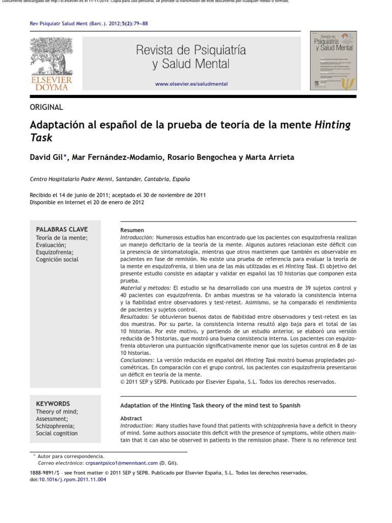 Adaptación Al Español de La Prueba de Teoría de La Mente Hinting Task ...