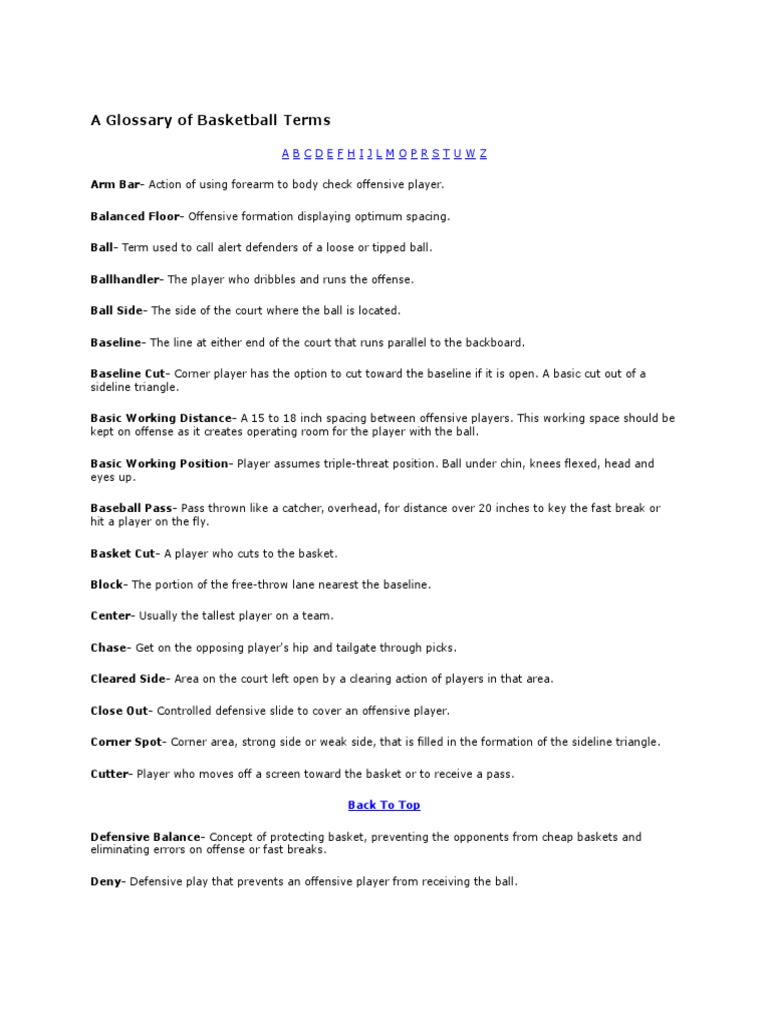 A Glossary of Basketball Terms | PDF | Basketball Positions | Rules