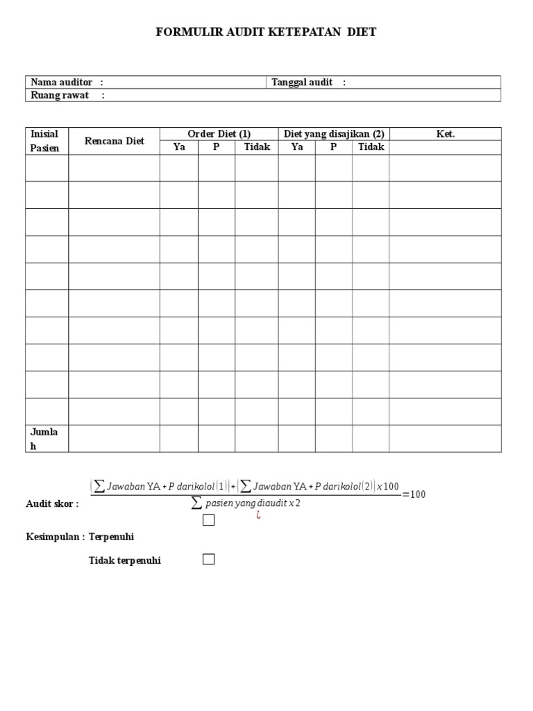 Formulir Audit Ketepatan Diet | PDF
