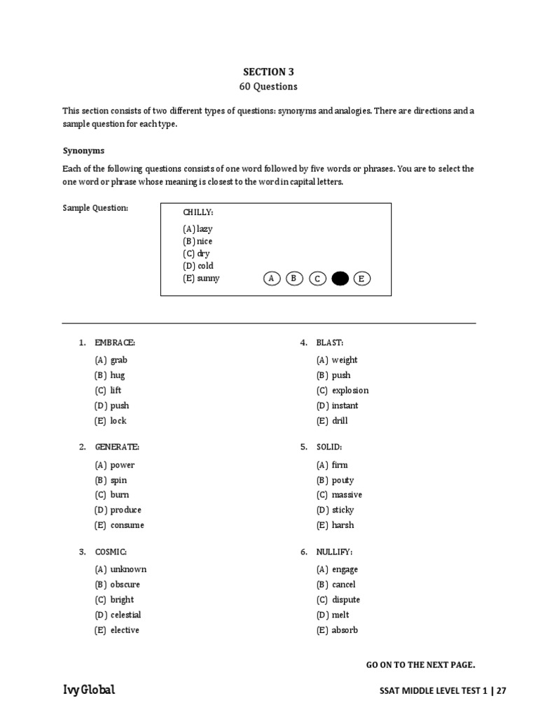 Ssat Middle Level Test Verbal Section | PDF | Nature