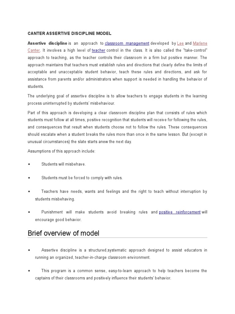 Models of Classroom Discipline Management | PDF | Classroom Management ...