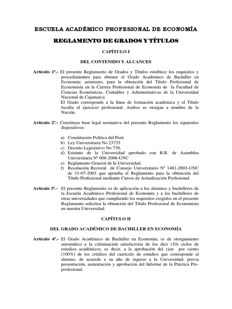 Reglamento de Grados y Titulos Unc 30-8-06 | PDF | Titulo academico | Universidad