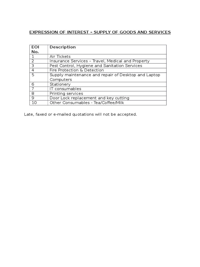 Expression of Interest - Supply of Goods and Services | PDF