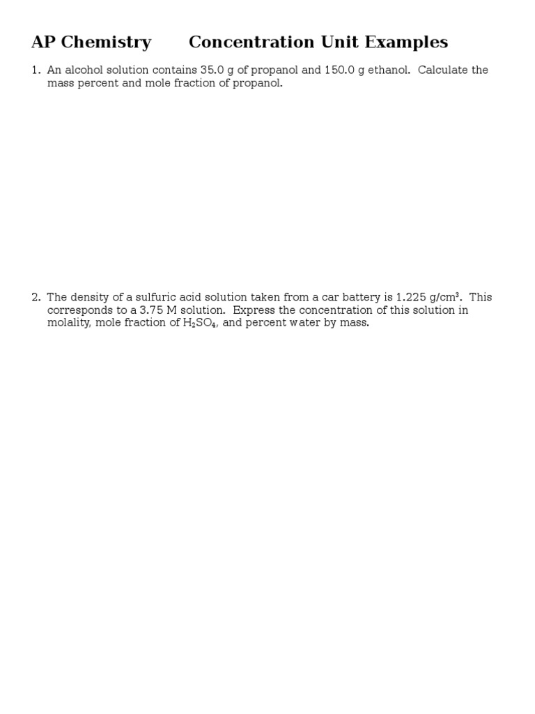 AP Chemistry Concentration Unit Examples | PDF