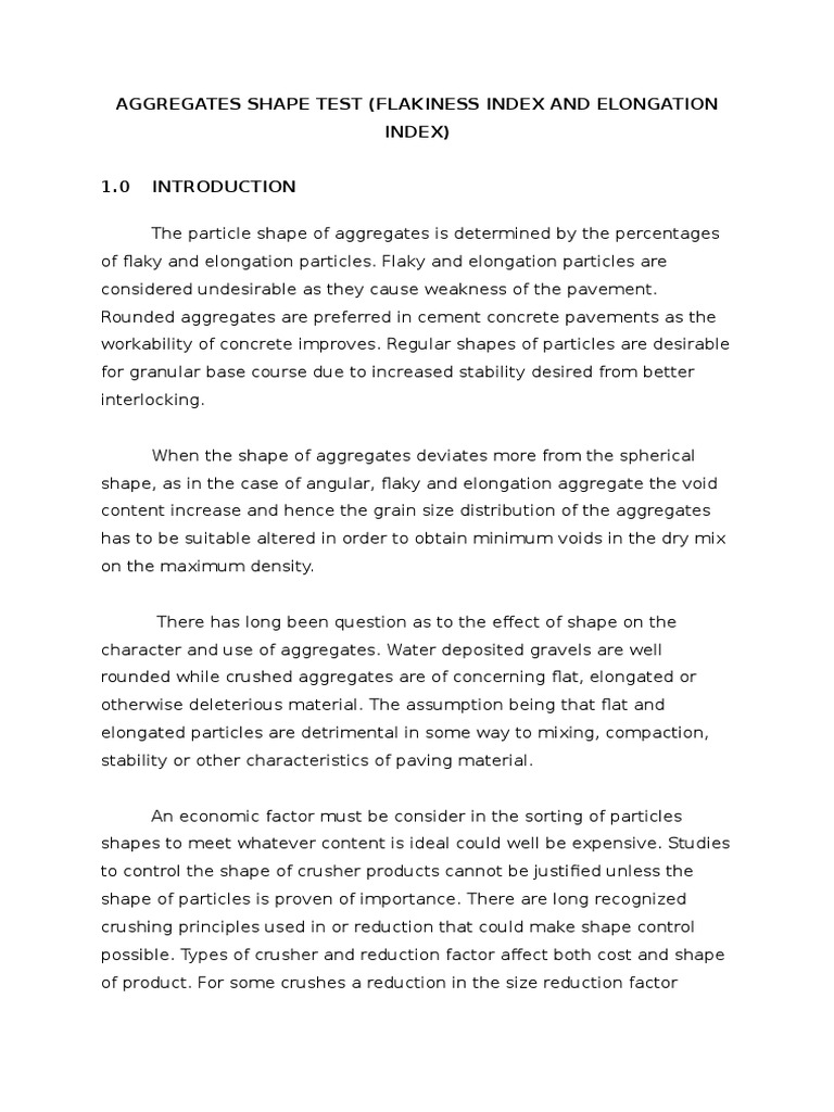 AGGREGATE SHAPE TEST RESULTS (FLAKINESS AND ELONGATION | PDF ...