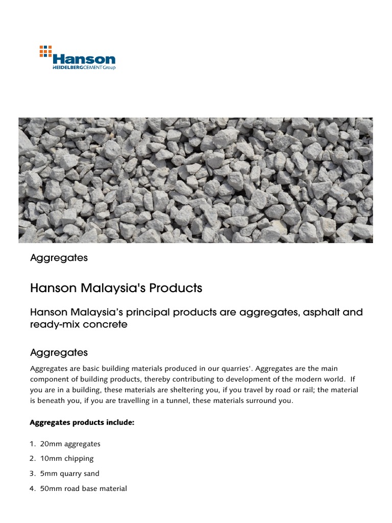 Hanson Malaysia - Hanson Malaysia039s Products | PDF