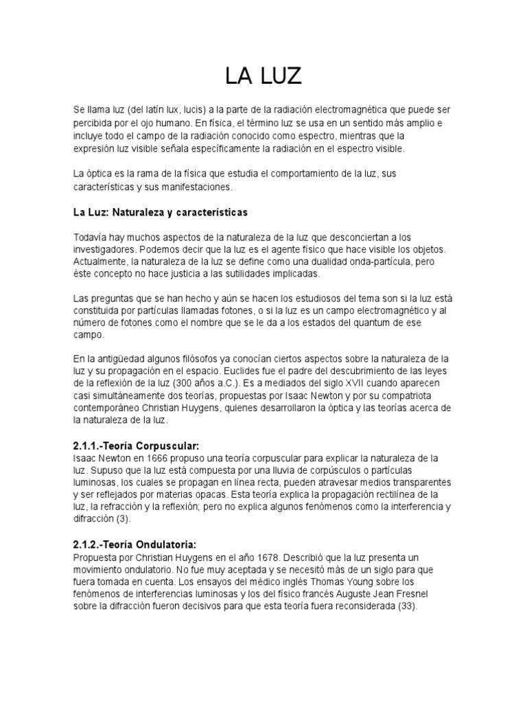 Naturaleza y Propiedades de la Luz | PDF | Ligero | Radiación ...
