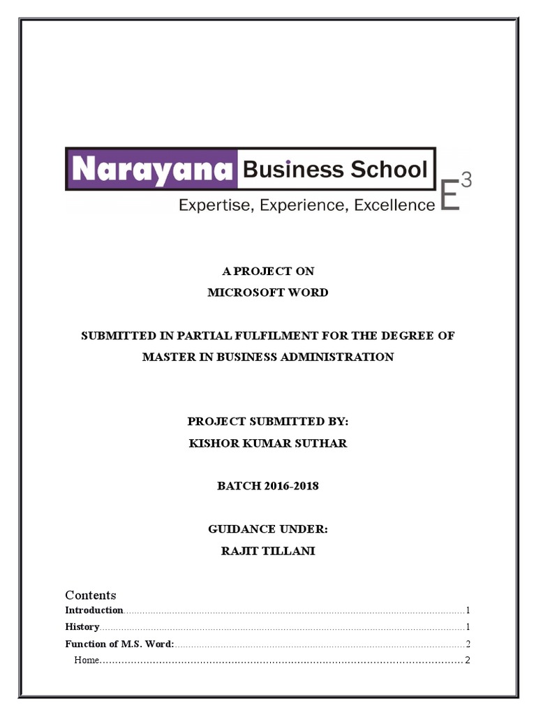 A Project On Microsoft Word: History Function of M.S. Word | PDF