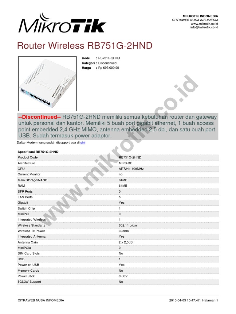 WWW - Mikrotik.co - Id: Router Wireless RB751G-2HND | PDF