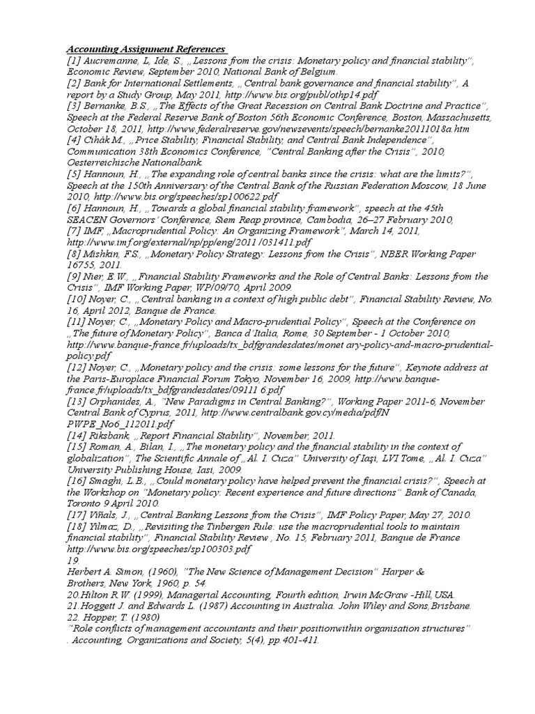 Accounting Assignment References List | PDF | Macroprudential ...