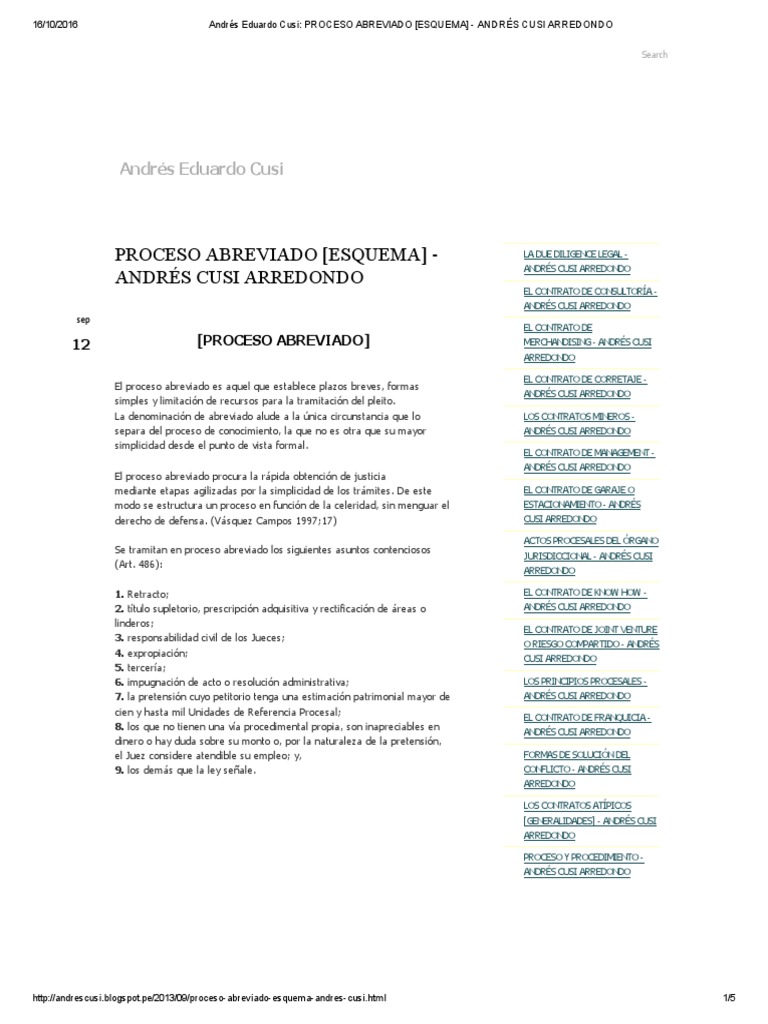 Andrés Eduardo Cusi - Proceso Abreviado (Esquema) - Andrés Cusi Arredondo | PDF | Ley procesal ...