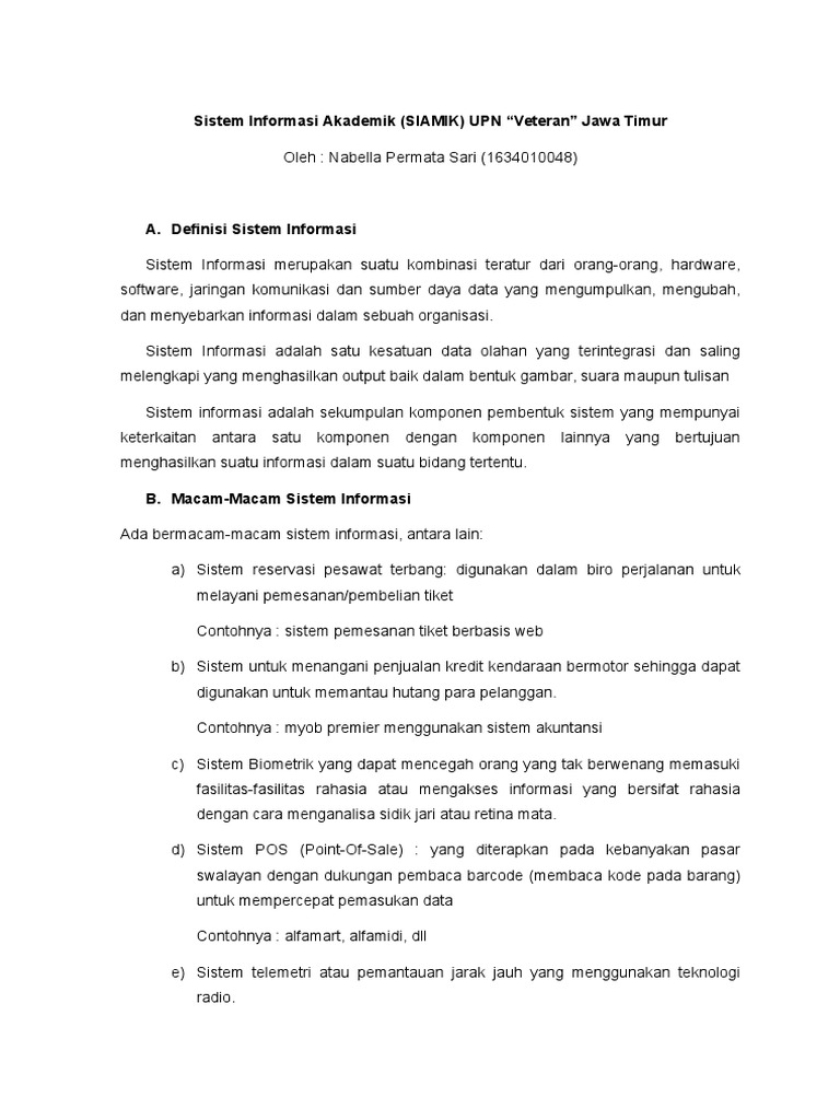 Sistem Informasi Akademik UPN "Veteran" Jawa Timur | PDF | Karier ...