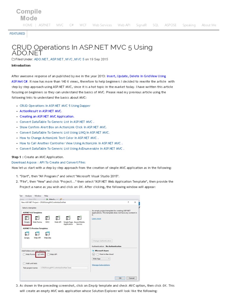 Crud Operations in ASP - Net MVC 5 Using Ado | PDF | Model–View ...
