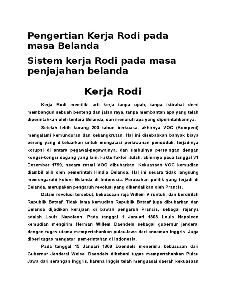Pengertian Kerja Rodi Pada Masa Belanda | PDF