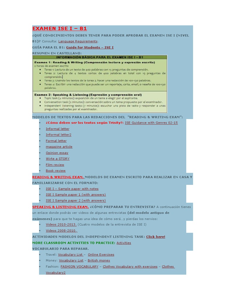 Guía para el Examen ISE I - B1 | PDF | Semántica | Semiótica