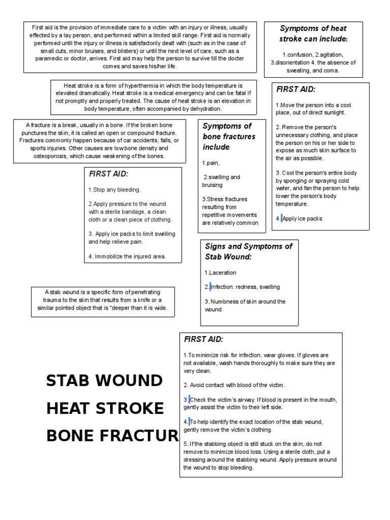 Stab Wound Heat Stroke Bone Fracture: First Aid | PDF | Hyperthermia ...