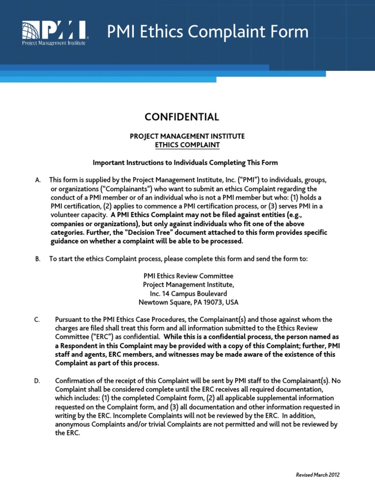 Ethics Complaint Form PMI | Download Free PDF | Complaint | Email