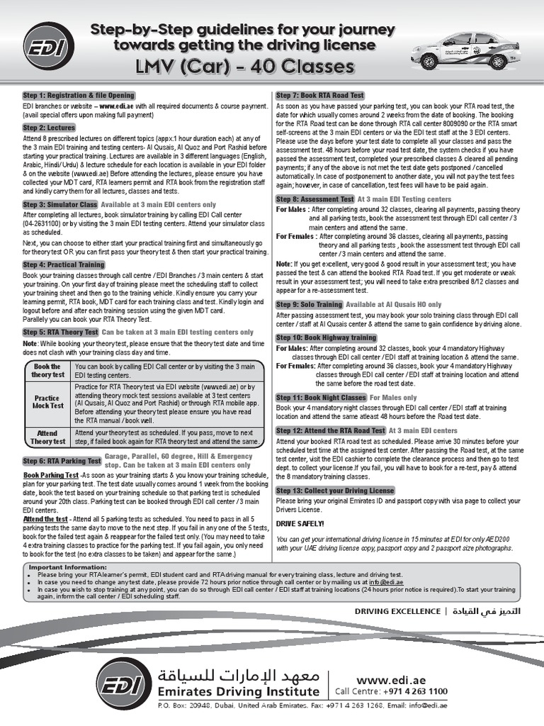 40 Classes For Driving Licence in UAE | Download Free PDF | Driver's ...