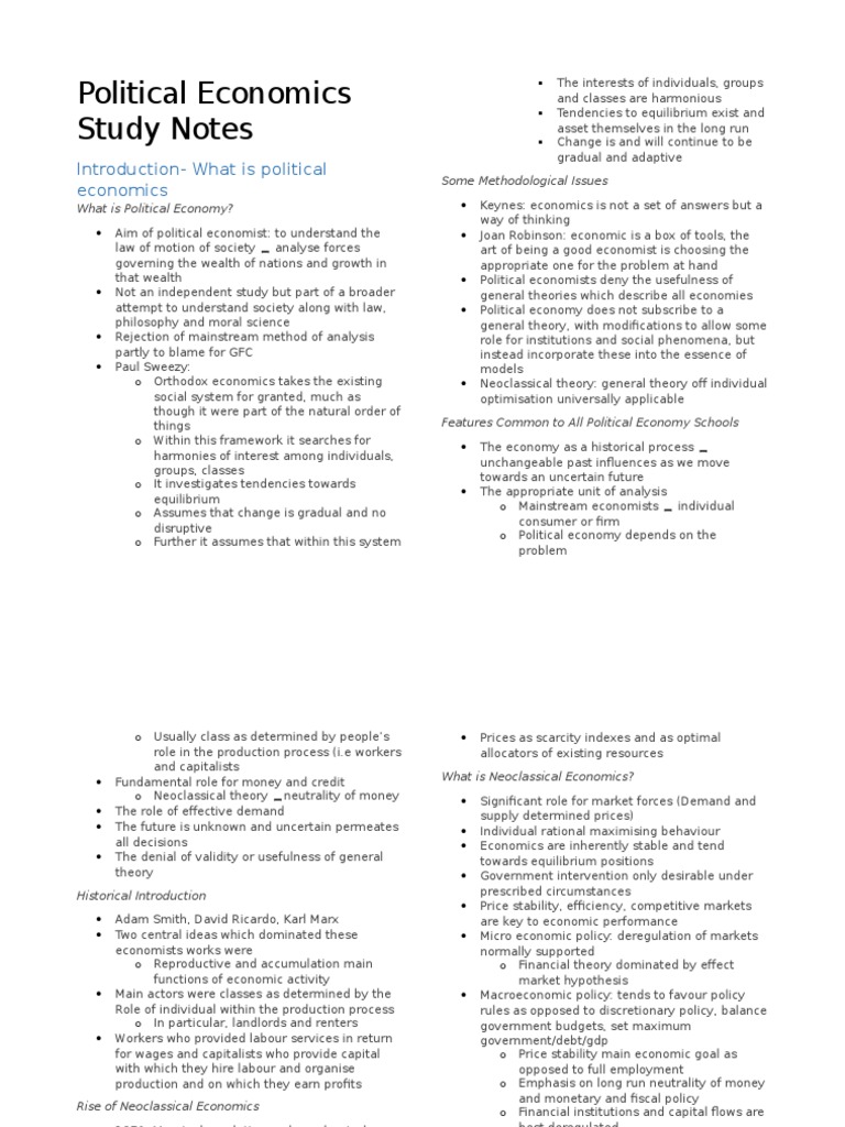 Political Economics Study Notes: An Introduction to Key Concepts in ...