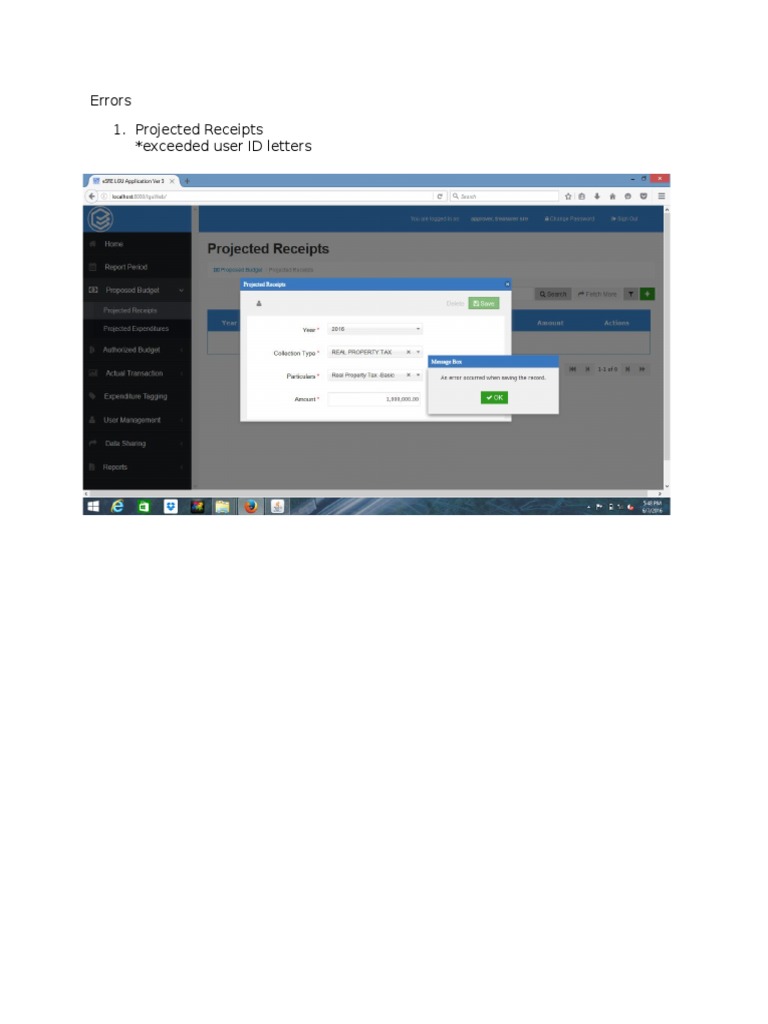 Errors 1. Projected Receipts Exceeded User ID Letters | PDF