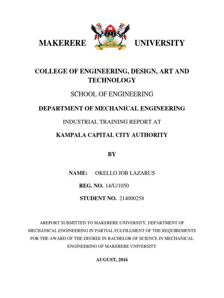 Mechanical Engineering Internship Report By Job Lazarus Okello Pdf