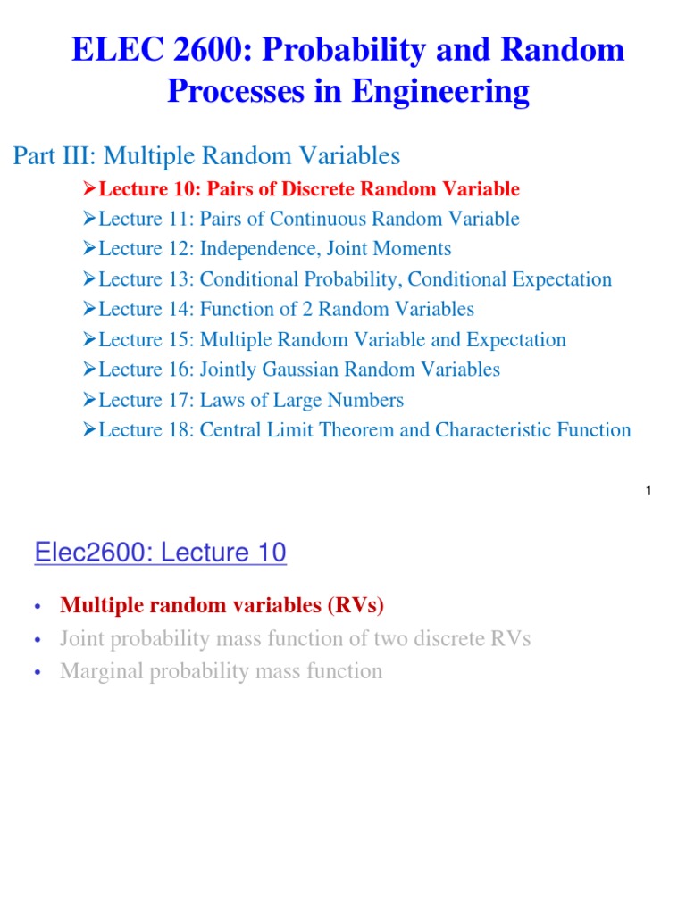 Elec2600 Lecture Part III H | PDF | Covariance | Probability Distribution