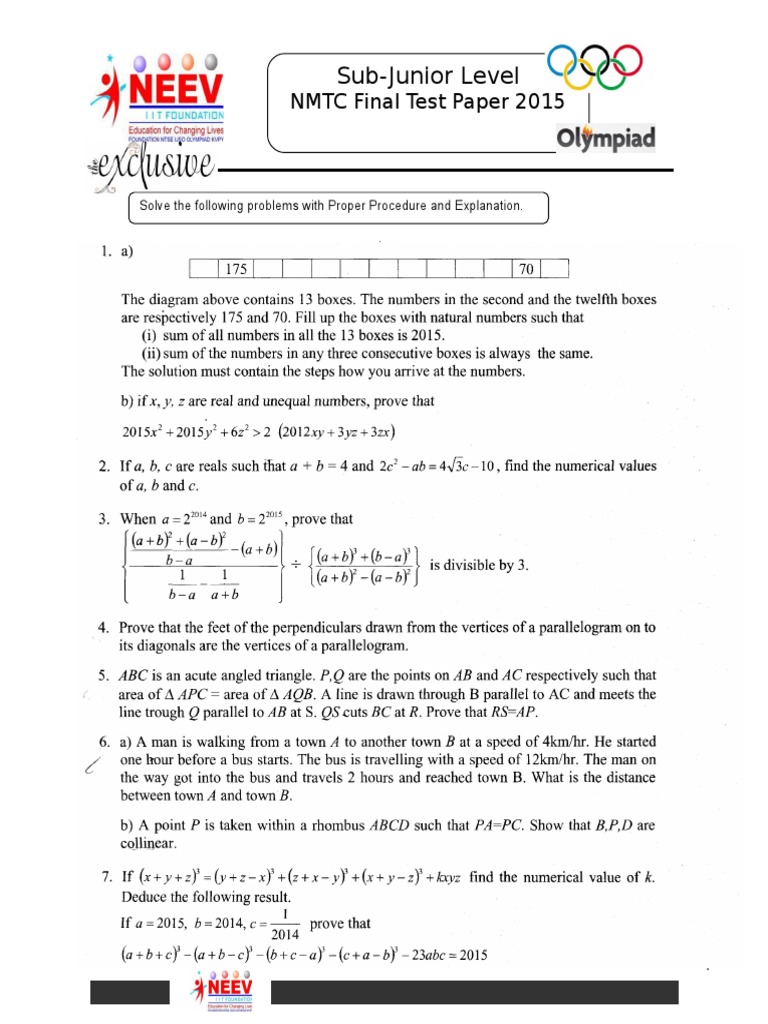 NMTC 2015 Final Test Paper | PDF