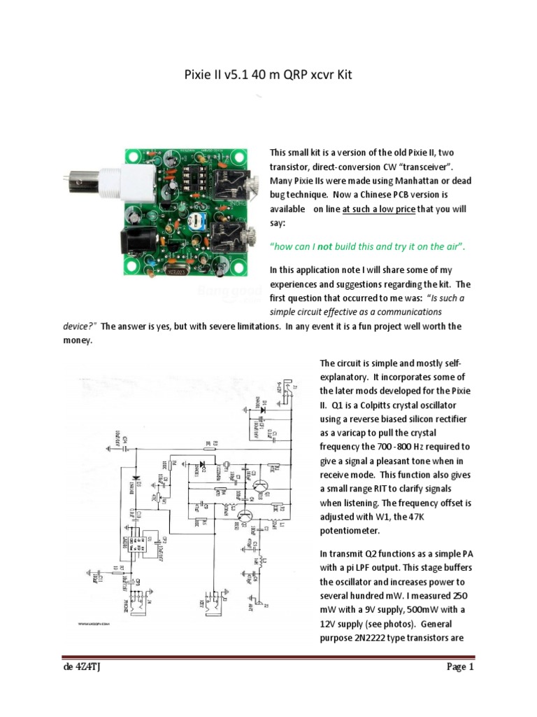 An In-Depth Review and User Guide for the Pixie II v5.1 40m QRP Xcvr ...