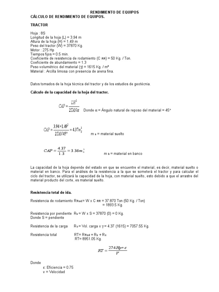 Calculo de Rendimiento | PDF | Science | Tecnología (general)