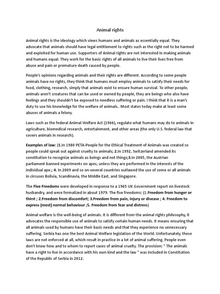 Animal Rights - English Essay | PDF | Animal Rights | Animal Welfare